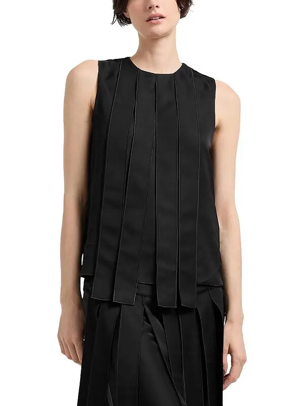 Emporio Armani Satin Fringe Sleeveless Top - Black