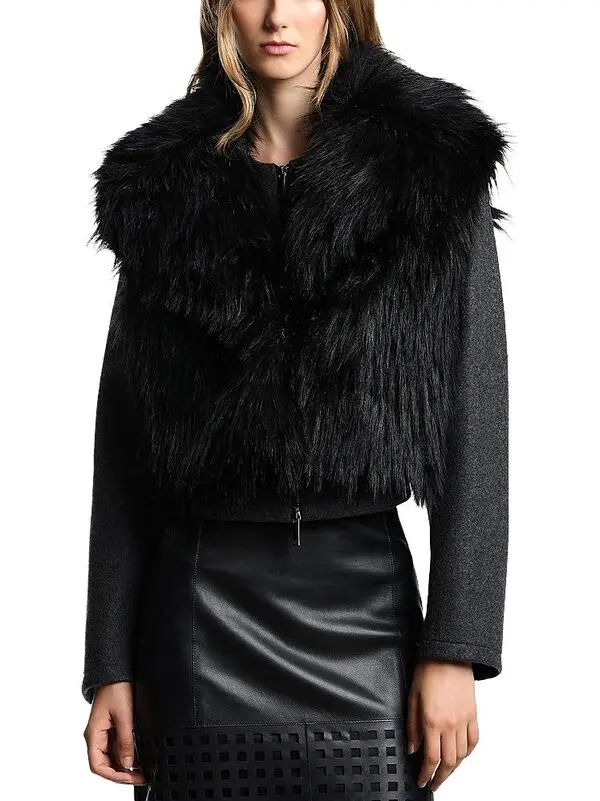 Emporio Armani Faux Fur Two-in-one Jacket - Dark Grey Melange