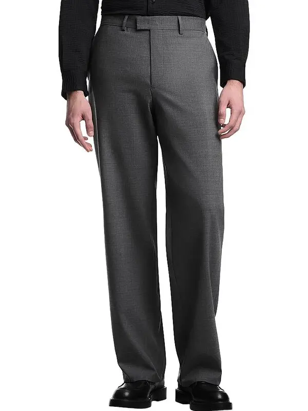 Emporio Armani Stretch Wool Straight Leg Trousers - Medium Grey Melange
