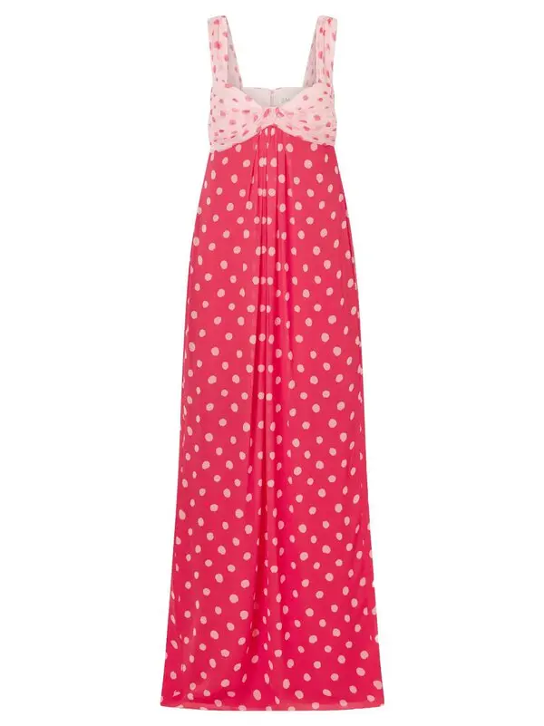 Saloni Chani Pleated Polka-dot Midi Dress - Pink