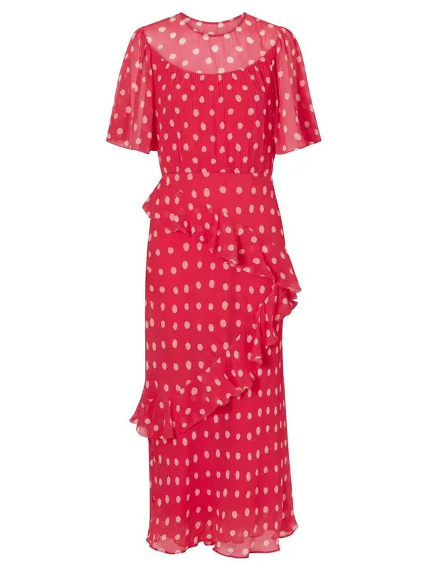 Saloni Vida E Ruffled Polka-dot Midi Dress - Pink