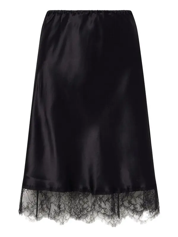 Carine Gilson Lace-trimmed Silk-satin Midi Skirt - Black