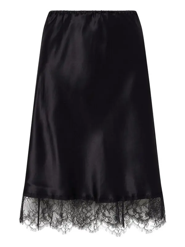 Carine Gilson Lace-trimmed Silk-satin Midi Skirt - Black