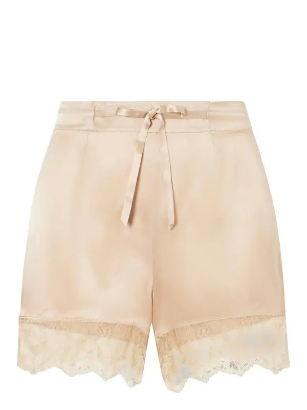 Carine Gilson Lace-trimmed Silk-satin Shorts - Neutrals