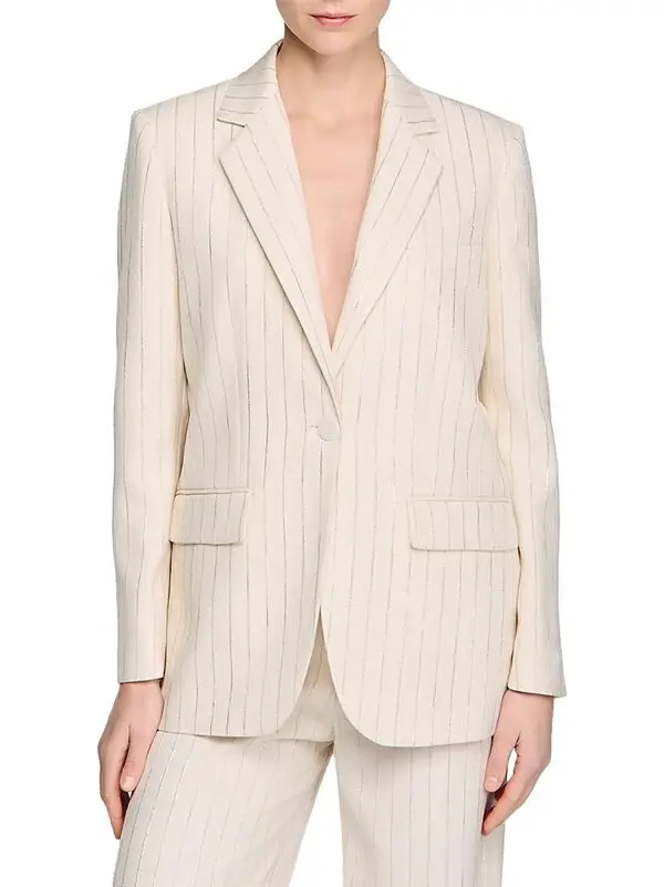Sandro Birkin Striped Tailored Jacket - Ecru / Silver