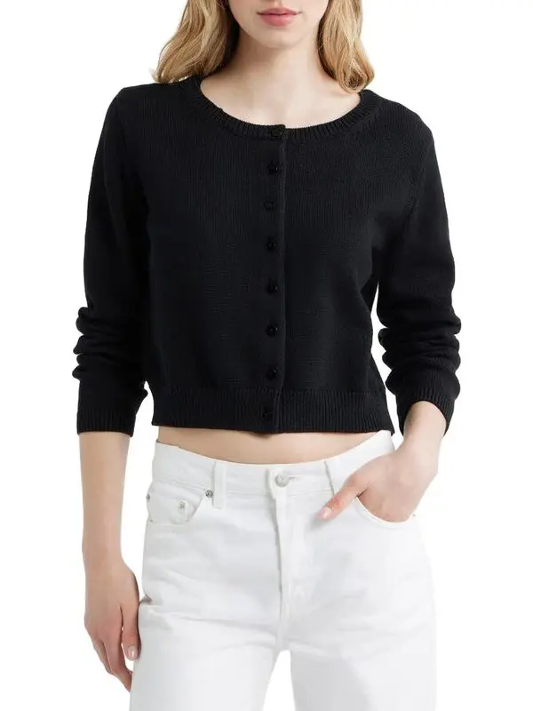 REFORMATION Clara Cotton Crewneck Cardigan - Black