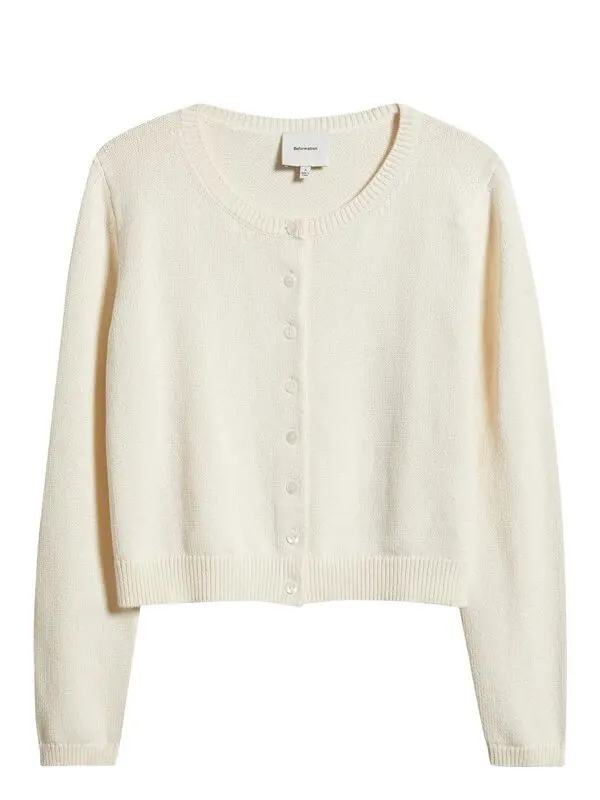 REFORMATION Clara Cotton Crewneck Cardigan - Fior Di Latte
