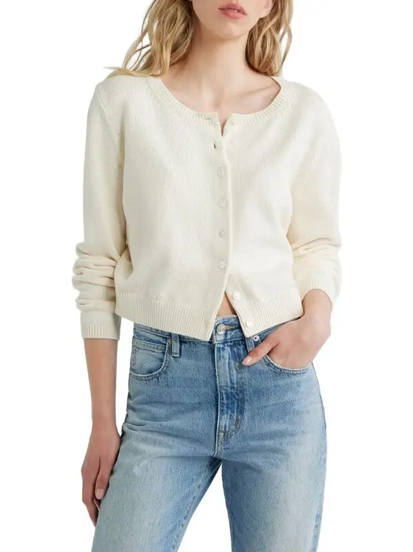 REFORMATION Clara Cotton Crewneck Cardigan - Fior Di Latte