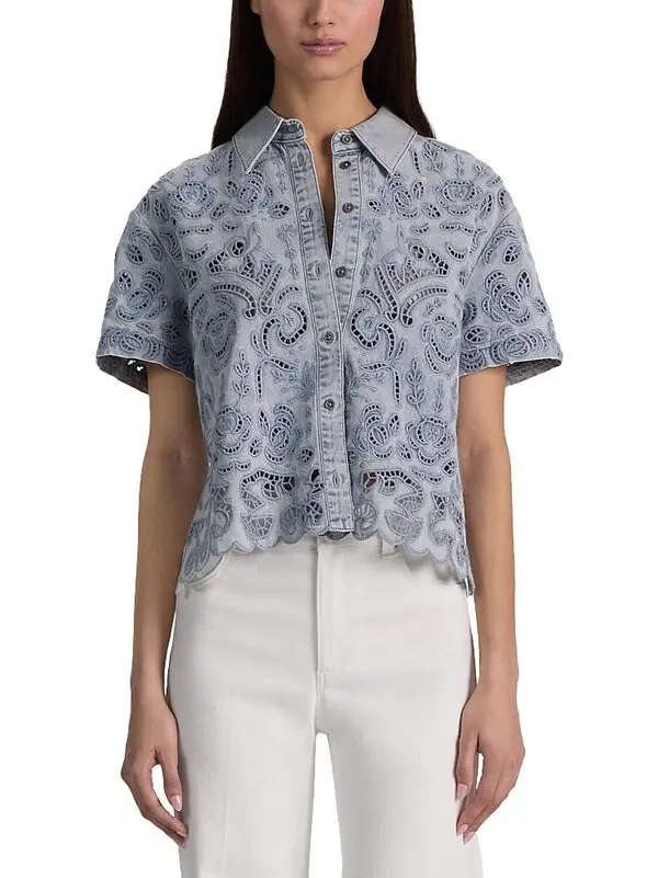 Alice + Olivia Lane Denim Eyelet Shirt - Sierra Light Blue