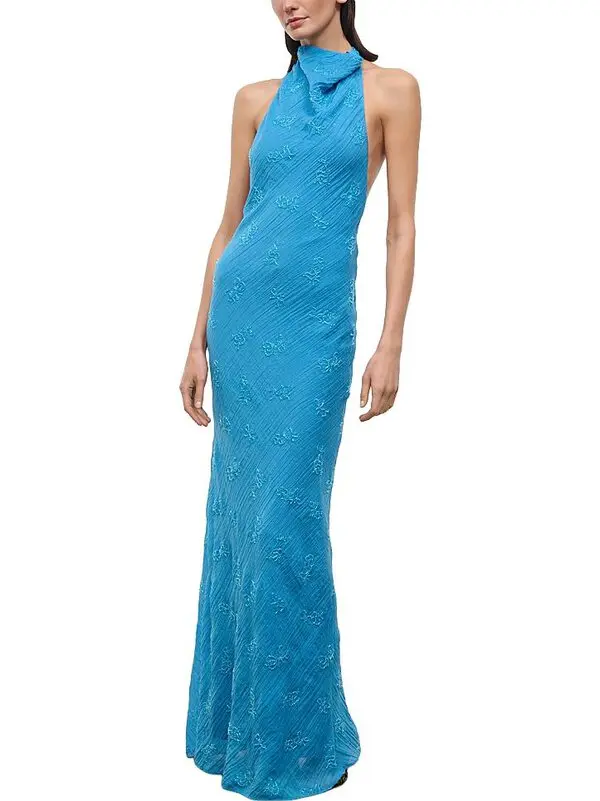 Staud Roselle Cowl Neck Backless Dress - Pacific