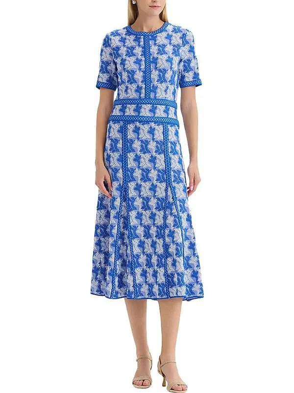 Misook Intarsia Knit Midi Dress - Aegean Blue/white