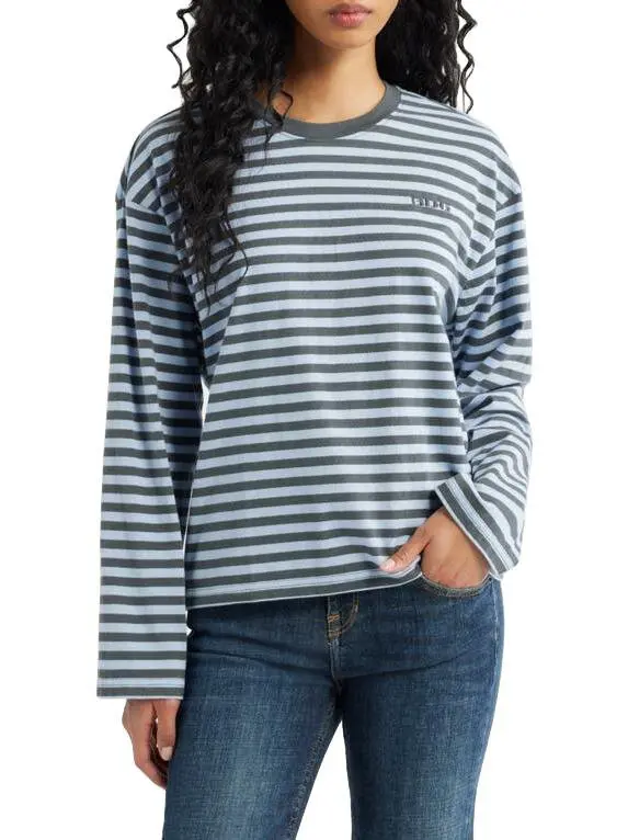 BDG URBAN OUTFITTERS Stripe Long Sleeve Boxy Top - Blue Stripe