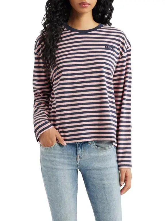 BDG URBAN OUTFITTERS Stripe Long Sleeve Boxy Top - Pink Stripe