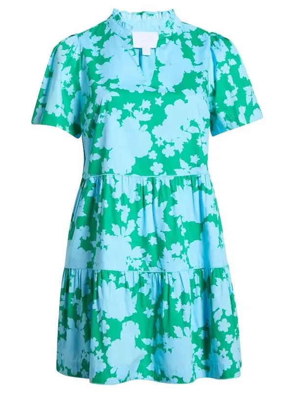 SUGARLIPS Candace Floral Tiered Cotton Dress - Blue-kelly
