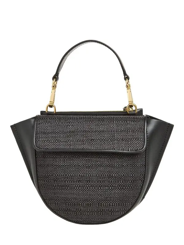 WANDLER Mini Hortensia Leather And Raffia Handbag - Black Raffia