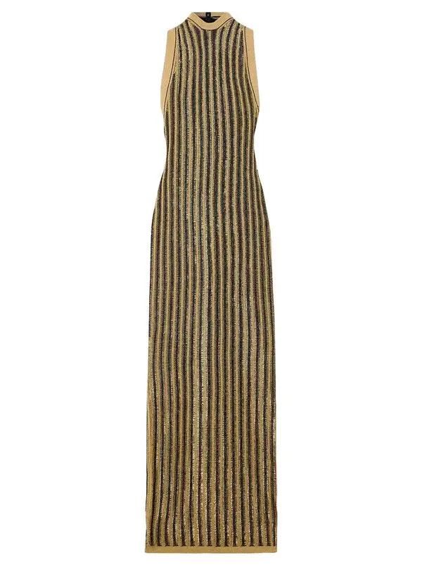 TOM FORD Striped Metallic Wool-blend Maxi Dress - Gold