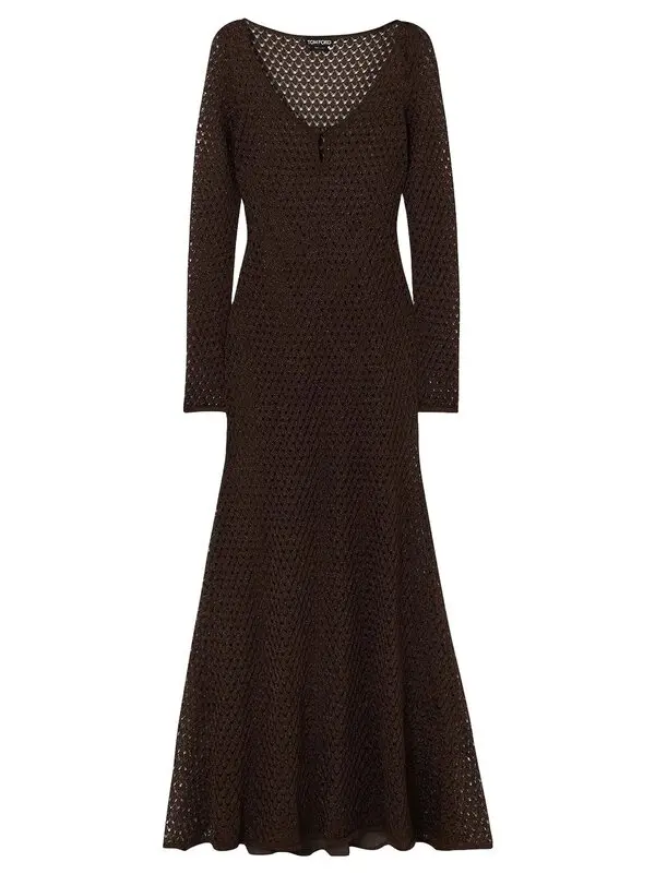 TOM FORD Metallic Open-knit Maxi Dress - Dark Brown