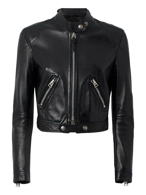 TOM FORD Cropped Leather Biker Jacket - Black