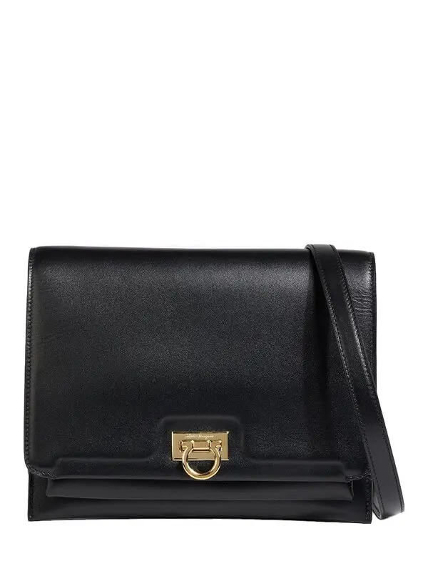 FERRAGAMO Trifolio Leather Shoulder Bag - Black