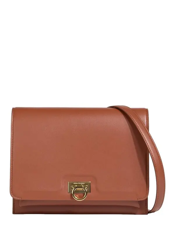 FERRAGAMO Trifolio Leather Shoulder Bag - Brown