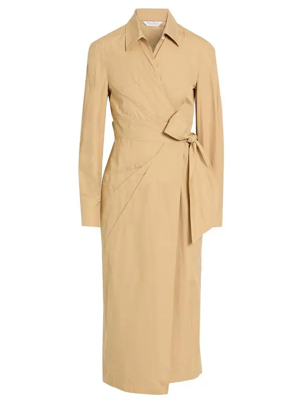 Max Mara Agrume Pleated Cotton-poplin Midi Wrap Dress - Sand