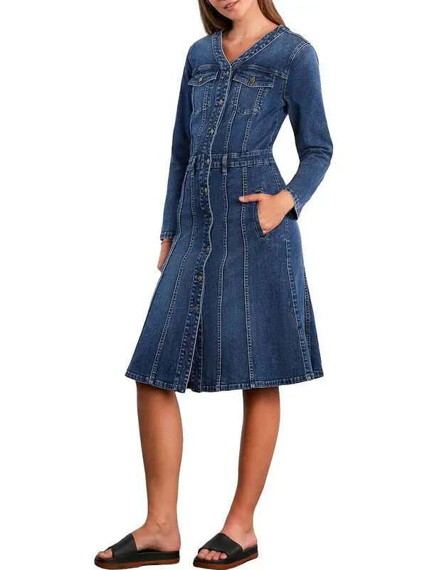 WASH LAB DENIM Madison Long Sleeve Stretch Denim Midi Dress - Shark Blue