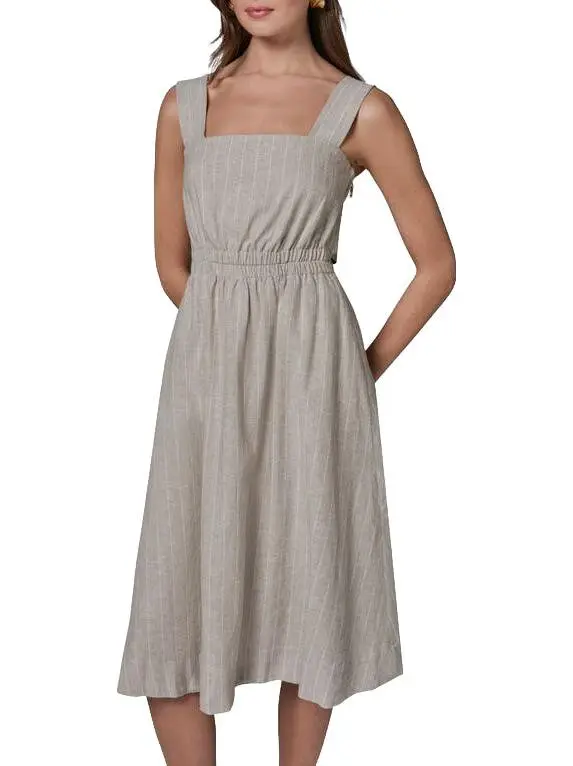 DONNA KARAN WEEKEND Stripe Linen Blend Midi Dress - Tuscan Grey