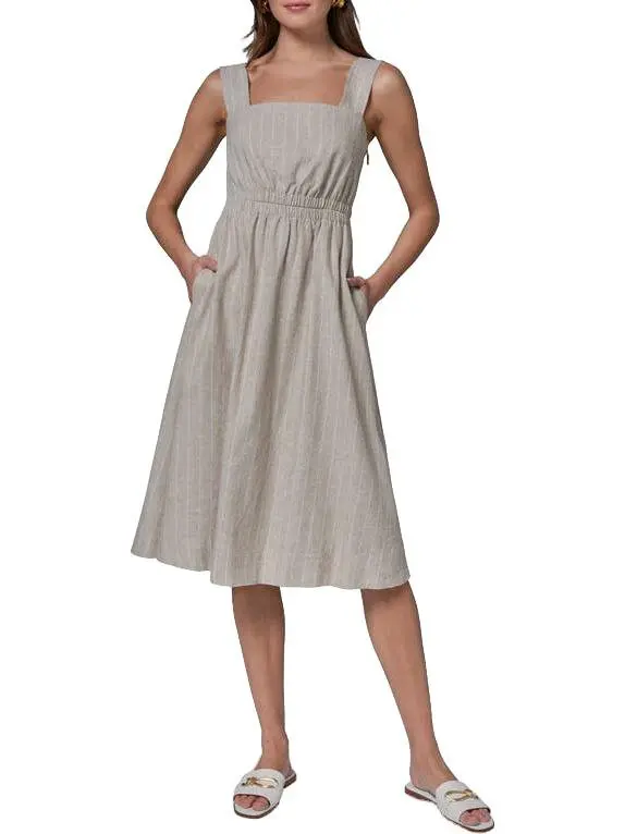 DONNA KARAN WEEKEND Stripe Linen Blend Midi Dress - Tuscan Grey