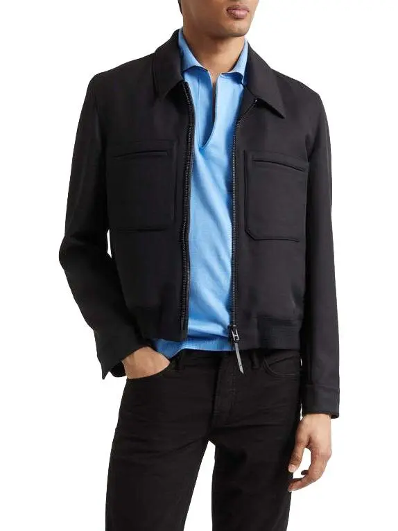 TOM FORD Lacquered Wool & Silk Tricotine Battle Jacket - Black