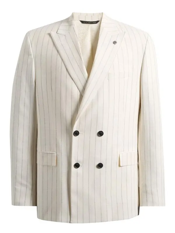 ALLSAINTS Ridley Slim Fit Pinstripe Double Breasted Sport Coat - Ecru