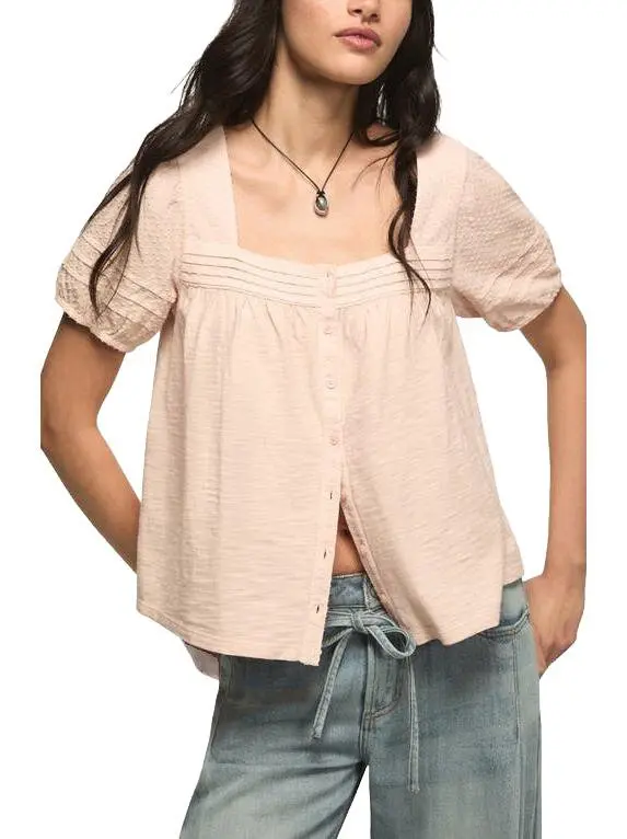 Lucky Brand Clip Dot Pintuck Top - Sepia Rose