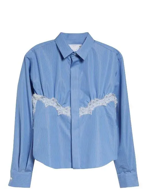 Sacai Stripe Lace Trim Poplin Button-up Shirt - Blue Stripe