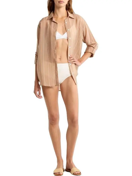 Elan Striped Button-up Shirt - Tan