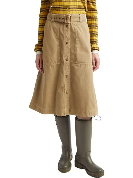 Moncler Belted Cotton A-line Skirt - Beige