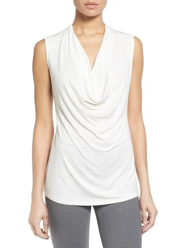 Halogen Sleeveless Drape Neck Top - Ivory Cloud