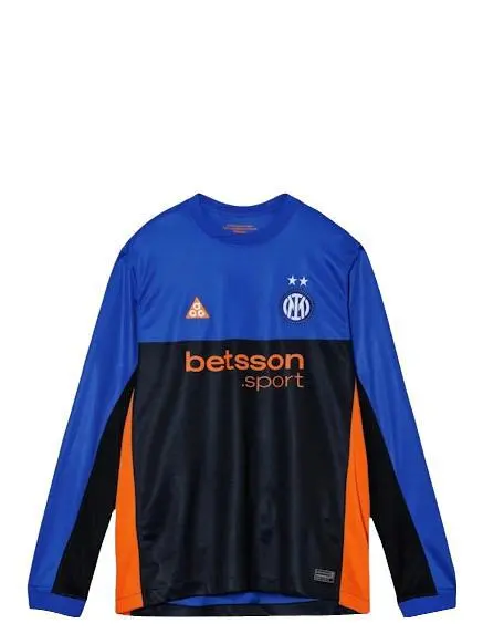 Nike X Inter Milan Drifit Soccer Long Sleeve Replica Jersey - Hyper Blue/black/safety Orange