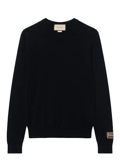Gucci Logo Jacquard Cashmere Wool Blend Sweater - Black