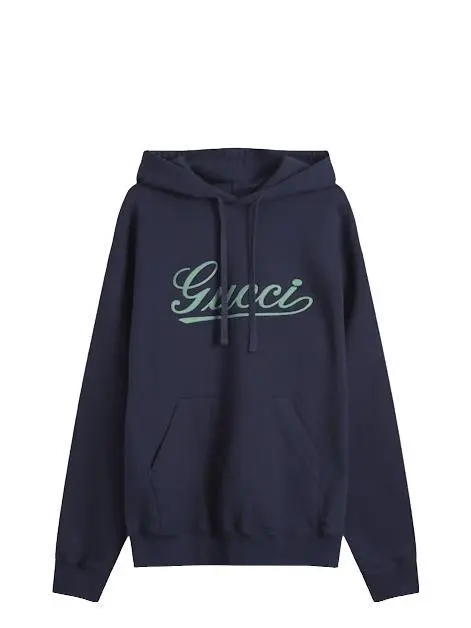 Gucci Script Logo Hoodie - Navy Blue