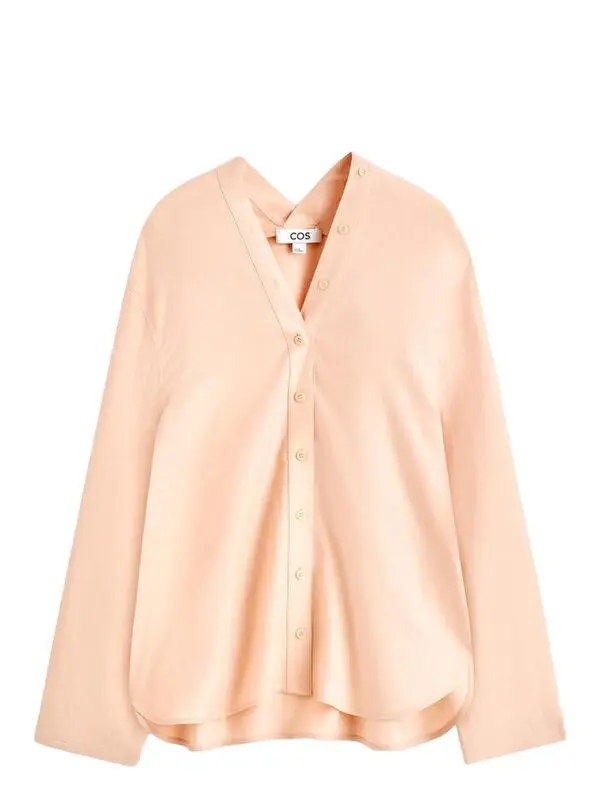 Cos Button-detail Linen V-neck Shirt - Beige