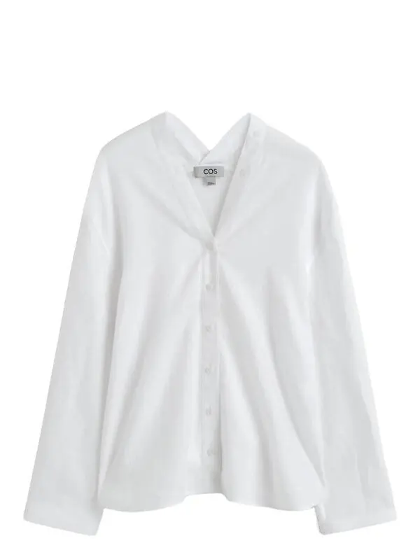 Cos Button-detail Linen V-neck Shirt - White