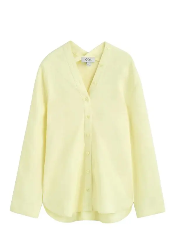 Cos Button-detail Linen V-neck Shirt - Yellow
