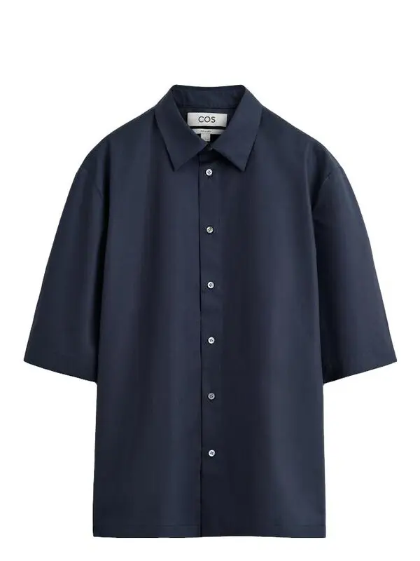 Cos Short-sleeved Cotton Shirt - Navy