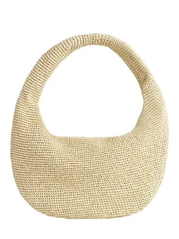 Cos Curved Straw Shoulder Bag - Beige