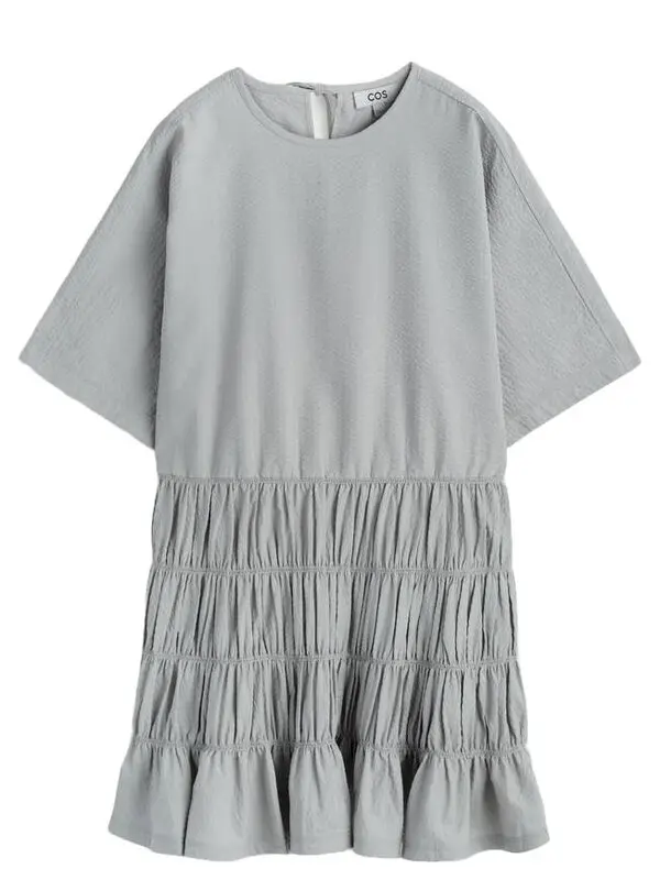 Cos Smocked Seersucker Mini Dress - Gray