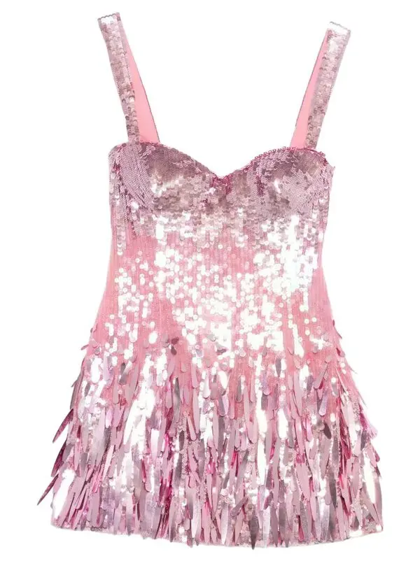 Retrofete Solstise Sequin Fringe Mini Dress - Pink