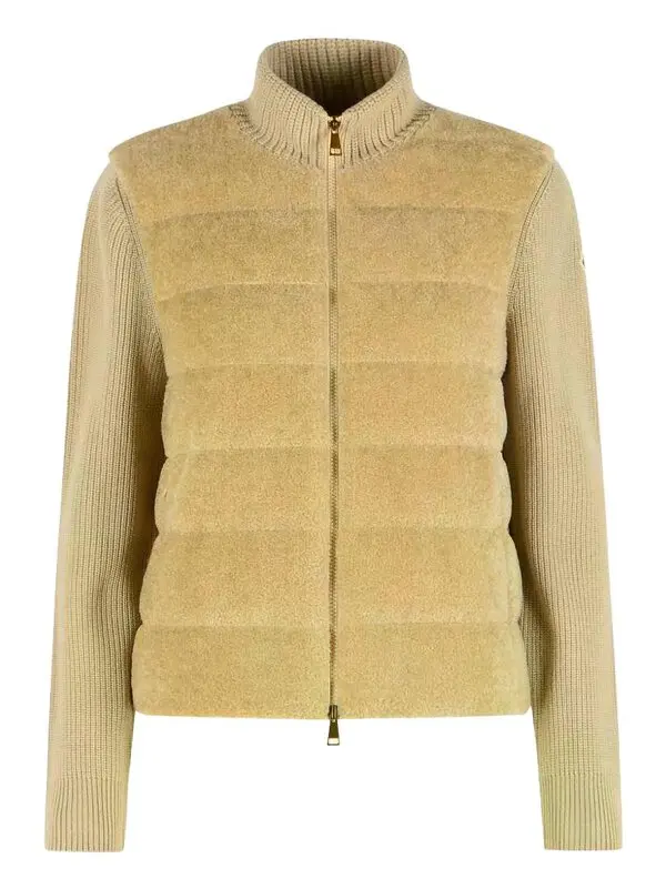 Moncler Teddy Fleece Panelled Padded Cardigan - Neutrals