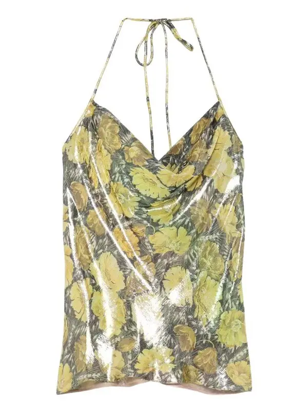 Valentino Garavani Floral-print Cowl-neck Blouse - Yellow