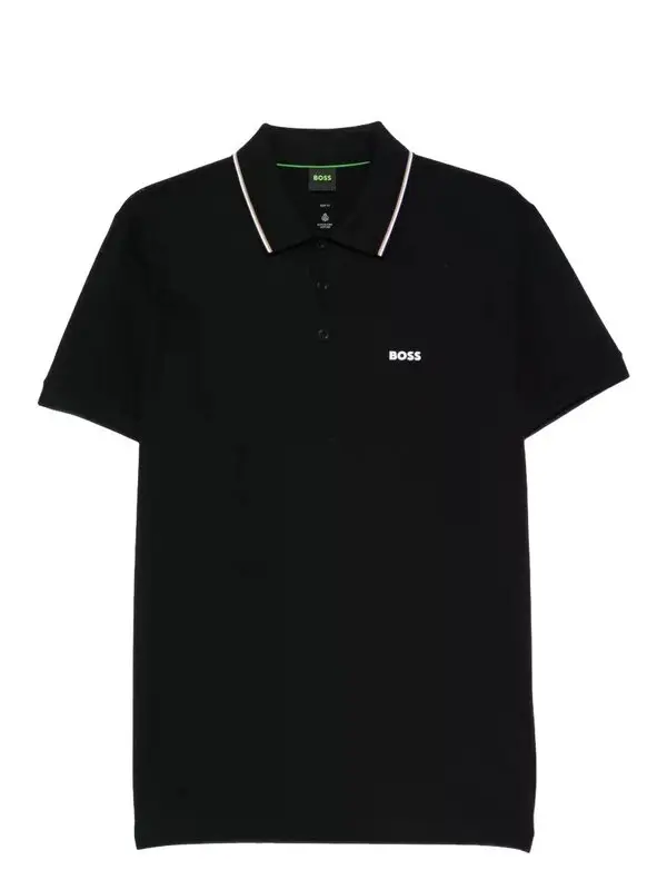 BOSS Tipped Cotton Polo Shirt - Black