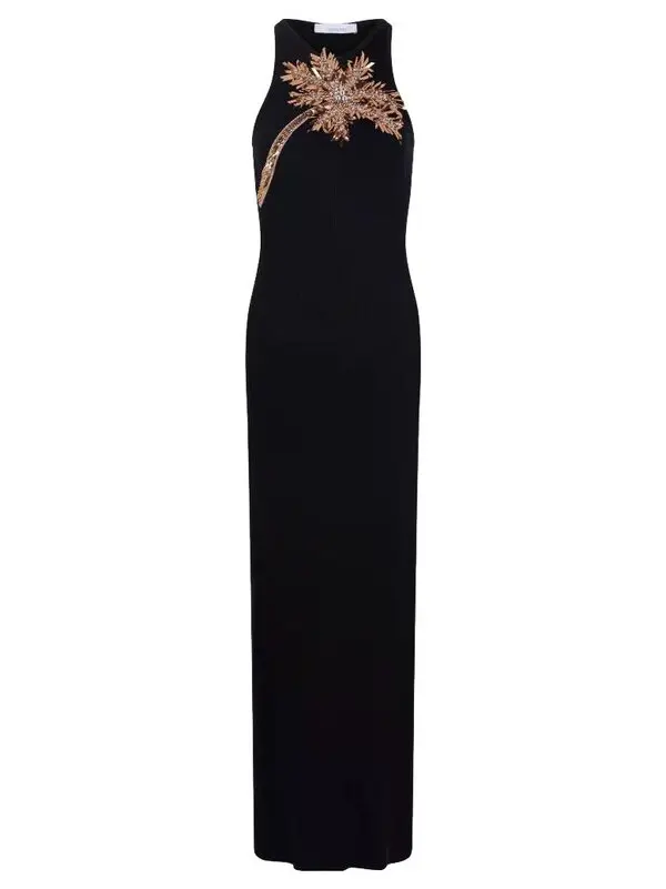 Rabanne Embroidered Palm Tree Maxi Dress - Black