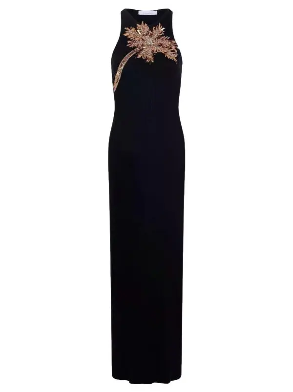 Rabanne Embroidered Palm Tree Maxi Dress - Black